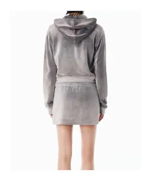 Alexander Wang Embellished Velour Zip-up Hoodie - Gray