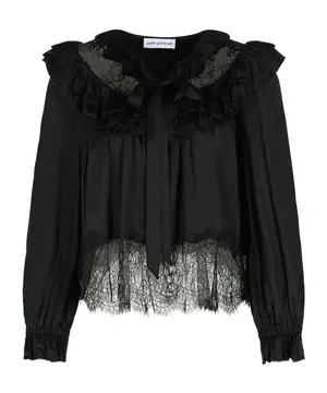 SELF-PORTRAIT Ruffled Lace Blouse - Black