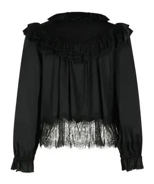 SELF-PORTRAIT Ruffled Lace Blouse - Black