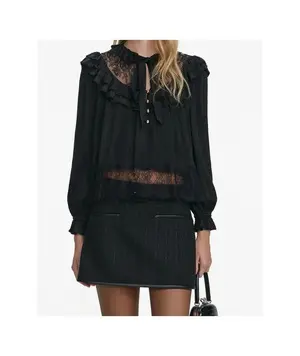 SELF-PORTRAIT Ruffled Lace Blouse - Black