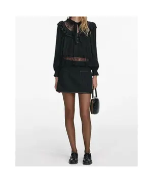 SELF-PORTRAIT Ruffled Lace Blouse - Black