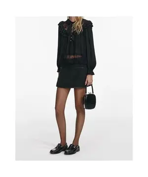 SELF-PORTRAIT Ruffled Lace Blouse - Black