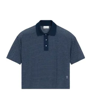 AMI Paris De Coeur Striped Polo Shirt - Ink/white