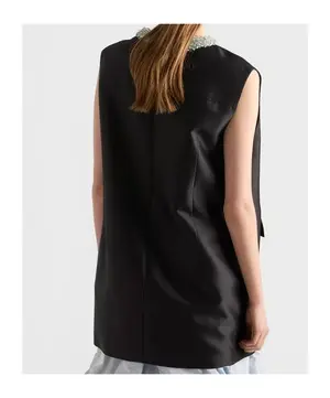 Prada Embroidered Double Shantung Dress - Black
