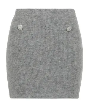 SELF-PORTRAIT Self-Portrait Embellished Knitted Mini Skirt Grey