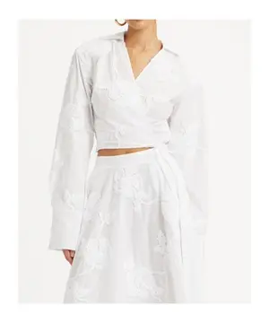 ROTATE BY BIRGER CHRISTENSEN V-neck Wrap Shirt With Lace-up Detail - No