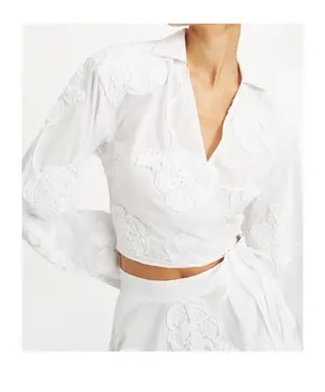 ROTATE BY BIRGER CHRISTENSEN V-neck Wrap Shirt With Lace-up Detail - No