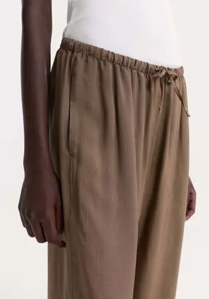 RÓHE Mini-check Drawstring Wide-leg Trousers - Brown Grid