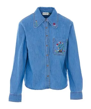 Rixo Edaline Chambray Shirt With Embroidery