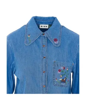 Rixo Edaline Chambray Shirt With Embroidery