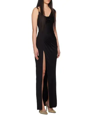 Versace Medusa Head Logo Plaque Side-slit Maxi Dress