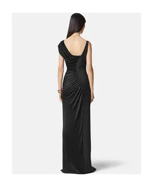 Versace Medusa Head Logo Plaque Side-slit Maxi Dress