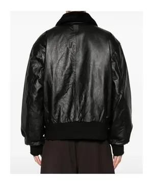 Calvin Klein Leather Bomber Jacket With Shearling Collar