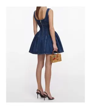 SELF-PORTRAIT Denim Mini Dress With Square Neckline