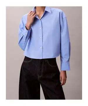 Calvin Klein Cropped Button-up Shirt With Drop Shoulders - Hydrangea