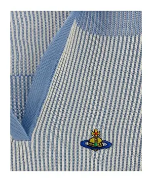 VIVIENNE WESTWOOD Striped Knit V-neck Polo Top - Gray