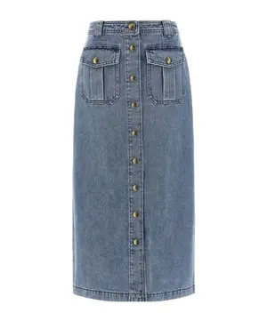 Zimmermann Denim Midi Skirt With Button Front And Belt Loops - Blue