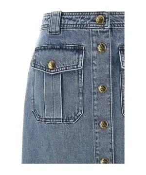 Zimmermann Denim Midi Skirt With Button Front And Belt Loops - Blue