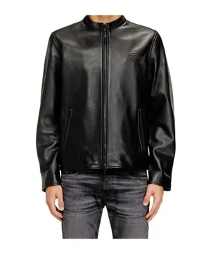 DIESEL® Logo-embossed Leather Biker Jacket