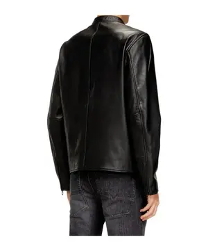 DIESEL® Logo-embossed Leather Biker Jacket