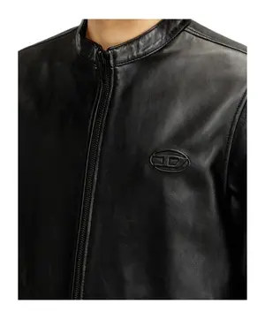 DIESEL® Logo-embossed Leather Biker Jacket