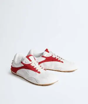 Bottega Veneta Orbit Flash Suede And Nylon Sneakers - Optic White/deep Red