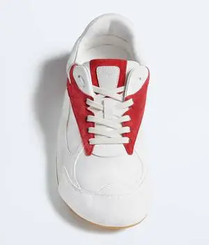 Bottega Veneta Orbit Flash Suede And Nylon Sneakers - Optic White/deep Red