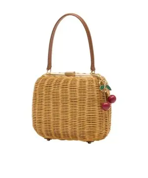 SELF-PORTRAIT Cherry Pendant Woven Mini Bucket Bag - Brown
