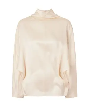 Brunello Cucinelli Silk-satin Turtleneck Blouse - Ivory