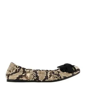 Prada Embossed Bow Detailing Ballerinas - Black