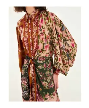 Farm Rio Mixed Print Button-up Mini Dress