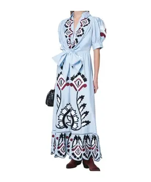 Farm Rio Embroidered V-neck Maxi Dress
