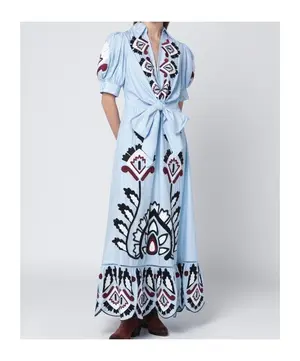 Farm Rio Embroidered V-neck Maxi Dress