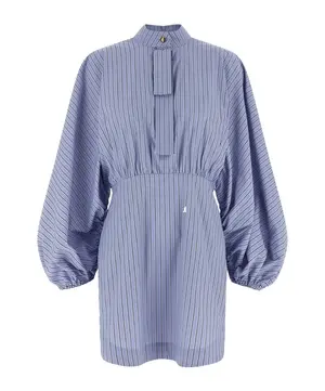 Zimmermann Striped Shirt Dress With Stand-up Collar And Batwing Sleeves