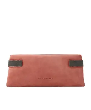 Brunello Cucinelli Monili Bead Embellished Suede Clutch - Brick Red