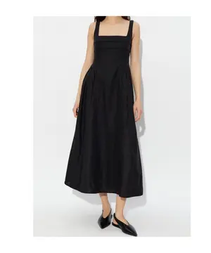 Cult Gaia Square Neck Midi Dress With Wide Straps And A-line Hem - Black