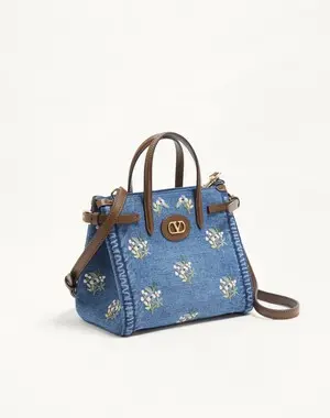 Valentino Garavani Antibes Embroidered Small Shopping Bag - Denim