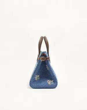 Valentino Garavani Antibes Embroidered Small Shopping Bag - Denim