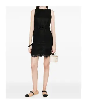 TWINSET Belted Embroidered Lace Dress - Black