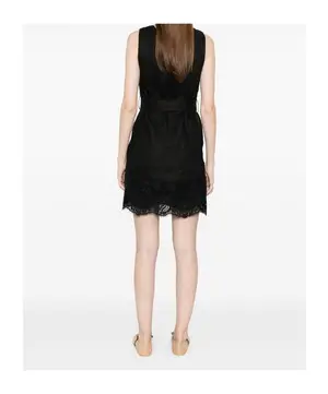 TWINSET Belted Embroidered Lace Dress - Black