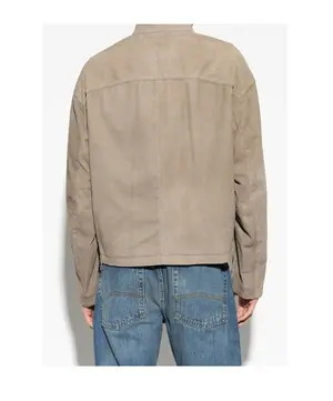 Emporio Armani High Neck Zip-up Suede Jacket - Beige