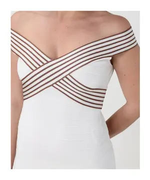 Elisabetta Franchi Off-shoulder Striped Maxi Dress - White