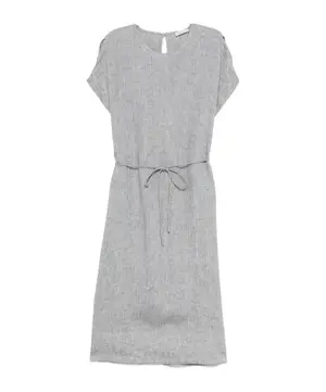 Peserico Tie-waist Midi Dress With Short Sleeves - Gray