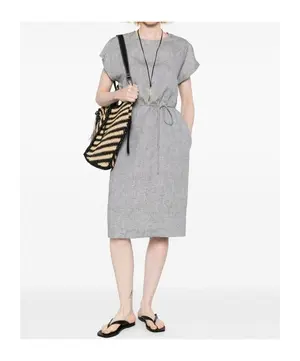 Peserico Tie-waist Midi Dress With Short Sleeves - Gray