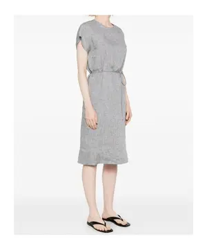 Peserico Tie-waist Midi Dress With Short Sleeves - Gray