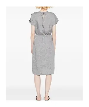 Peserico Tie-waist Midi Dress With Short Sleeves - Gray