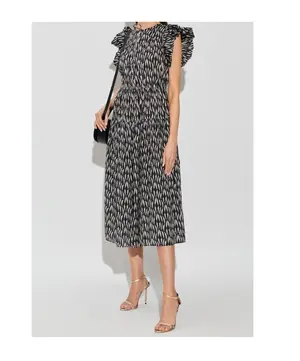 Ulla Johnson Kairi Ruffled Print Midi Dress - Black