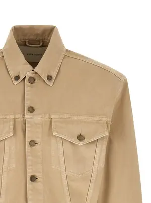 ENTIRE STUDIOS Shrunken Denim Jacket With Padded Shoulders - Beige