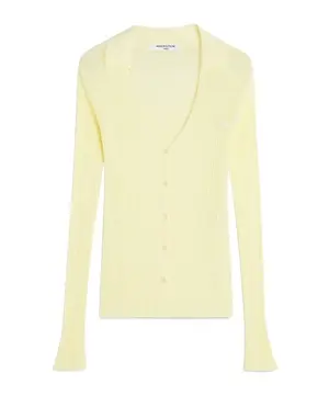 Maison Kitsuné Button-up Ribbed Cardigan With Collared Neck - Light Yellow
