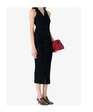 IRO PARIS Sleeveless V-neck Button-front Ribbed Dress